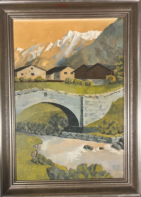 Berglandschaft Aquarell Mit Brücke Monogrammiert | Kaufen auf Ricardo