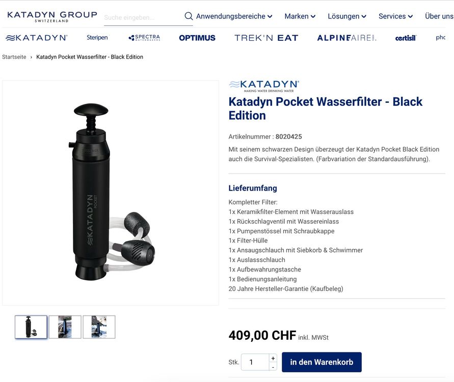 KATADYN POCKET TACTICAL WASSERFILTER MILITÄR SCHWEIZER ARMEE (Neu (gemäss Beschreibung)) in ...