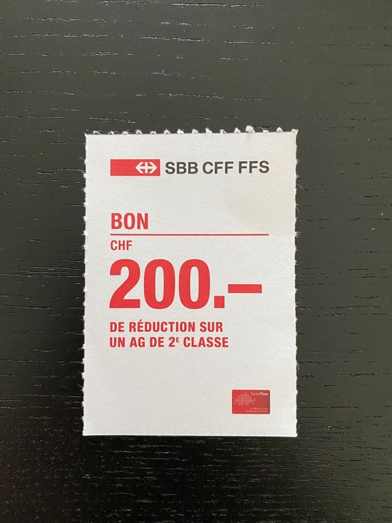 CFF bon 200.- CHF sur AG 2ème classe | Kaufen auf Ricardo