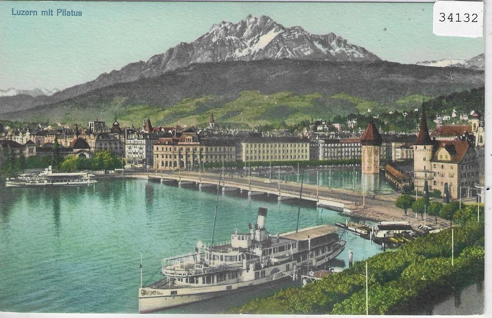 Luzern mit Pilatus - Dampfschiff Stadt Luzern - Litho (Gebraucht) in Ettingen für CHF 2 – mit ...