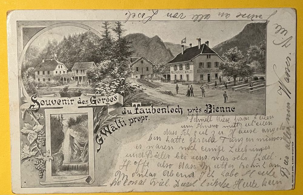 AK Frinvillier Taubenloch-Schlucht; Rest. Wälti 1906 (Gebraucht) in ...