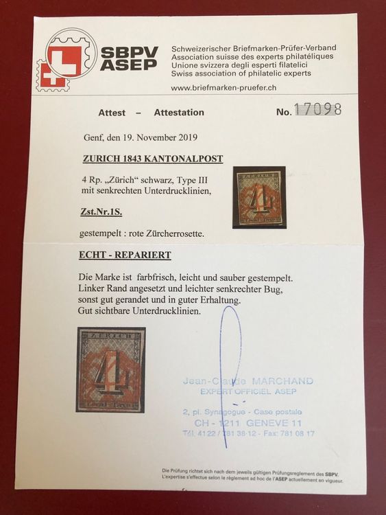 ZH4 - die erste Schweizer Briefmarke in Ausstellungsqualität (Gebraucht ...