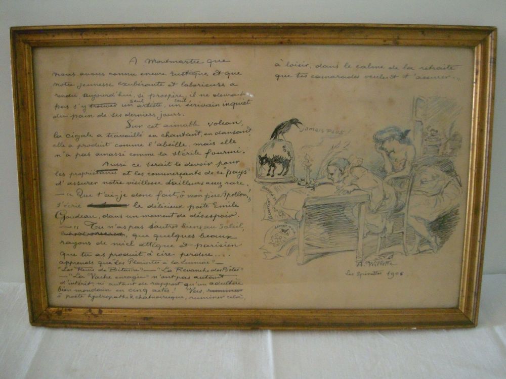 Zeichnung mit Brief - A. Willette - 1906 - in Rahmen | Kaufen auf Ricardo