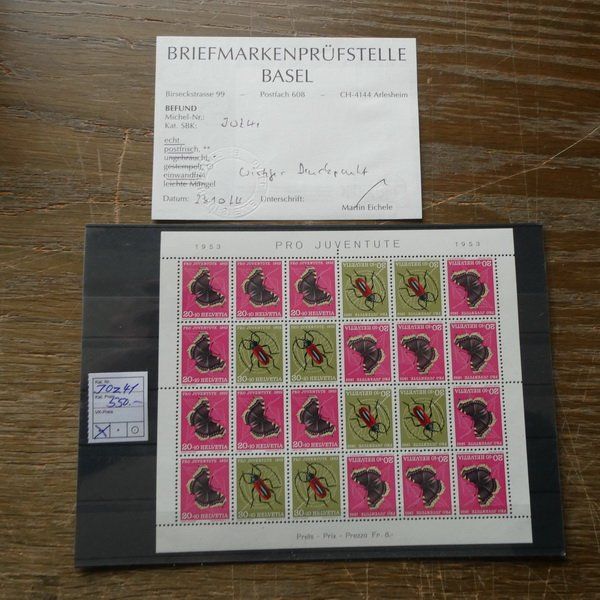 1953 J0Z 41** PJ - KEHRDRUCKBOGEN Kat. 550.- mit Befund (Neu (gemäss Beschreibung)) in Egliswil ...