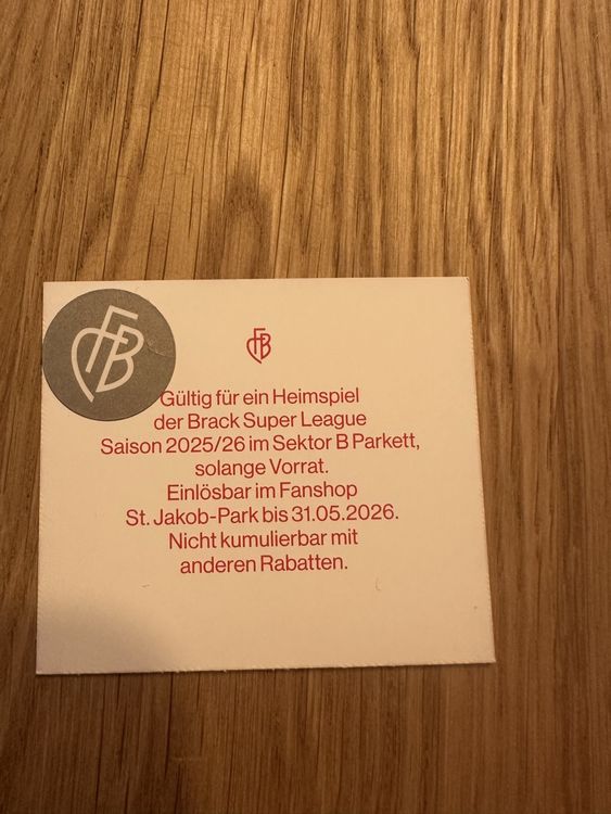 FC Basel Saison 2025/26, Heimspiel Ticket Gutschein! (Neu und ...