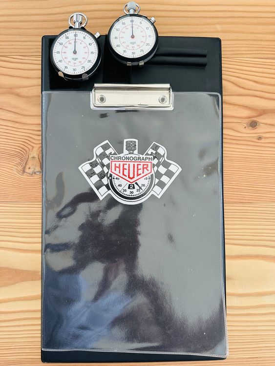 Zwei Heuer Stoppuhren mit Schachtel und Clip Oldtimer Rally (Gebraucht ...
