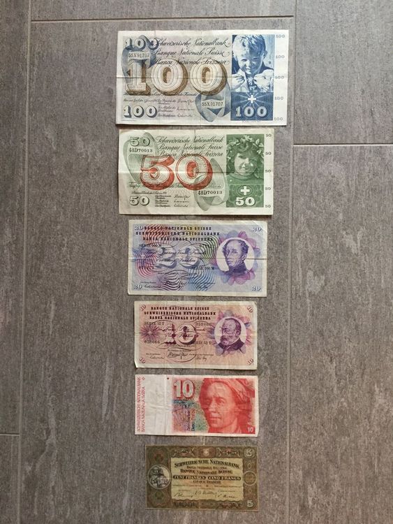Alte CH-Banknoten von 5er bis 100er Note | Kaufen auf Ricardo