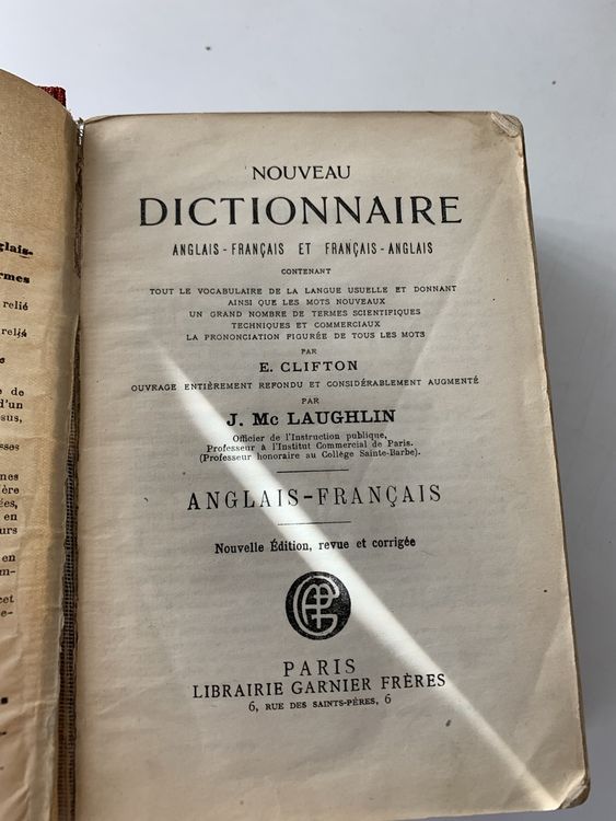 Dictionnaire Anglais-Français Garnier 1904 Clifton McLaughli (Gebraucht ...
