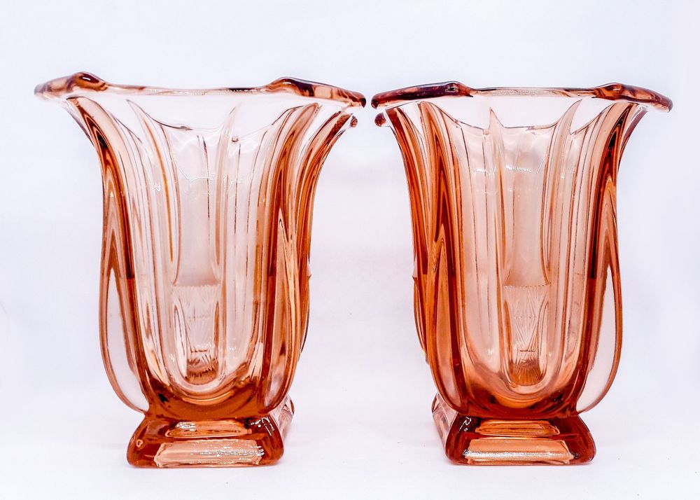 Art Deco Rosa 2x Glas Vase verre rose Rosaline 16 cm (Gebraucht) in ...