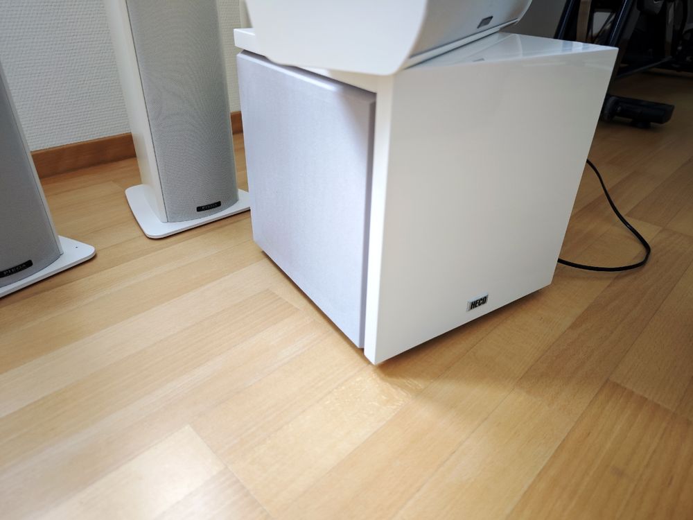 4x Piega Tmicro 60 AMT Lautsprecher, weiss + Heco Subwoofer (Gebraucht ...