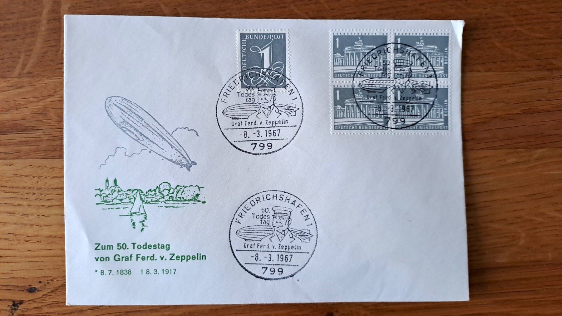 Ersttagsbrief zum 50. Todestag von Graf v. Zeppelin (Gebraucht) in ...