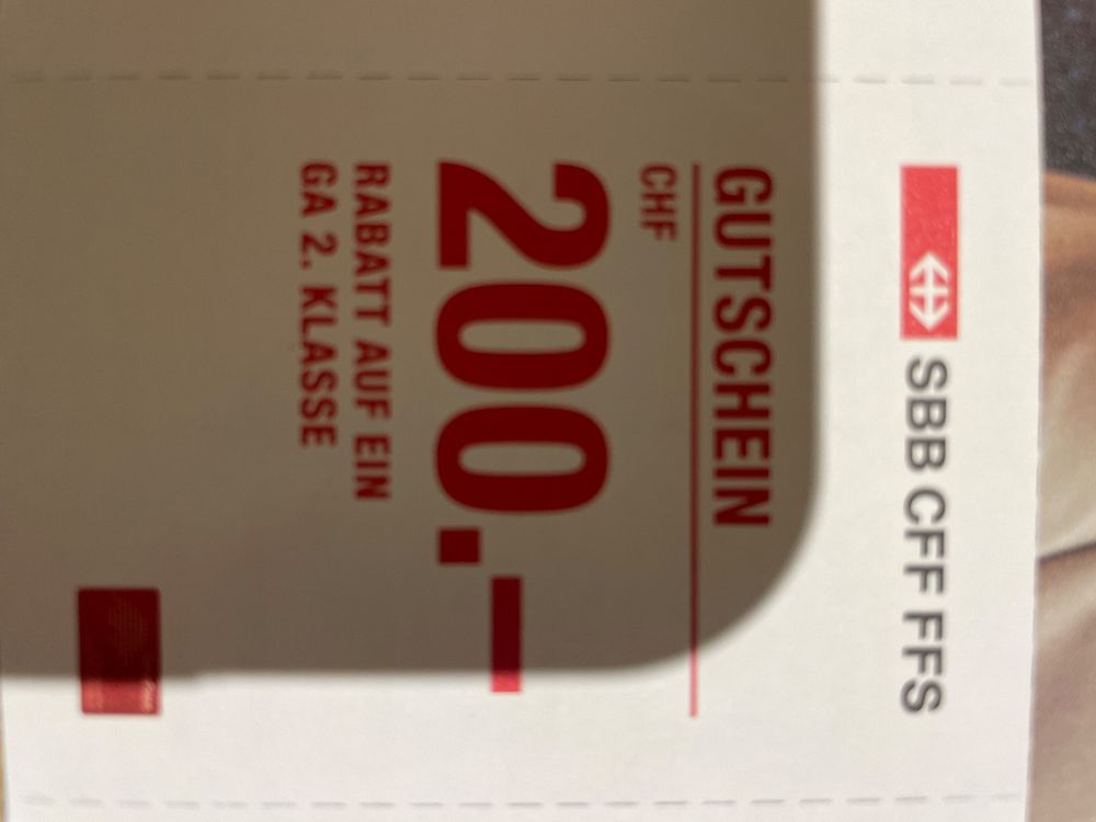 SBB Gutschein 200.- Rabatt auf ein GA 2. Klasse | Kaufen auf Ricardo