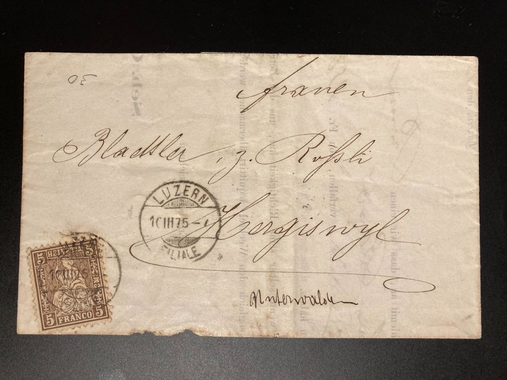 Schweiz 1875 sitzende Helvetia 5 Rp Luzern Abart:PF 2.12 (Gebraucht) in Liestal für CHF 5 – mit ...