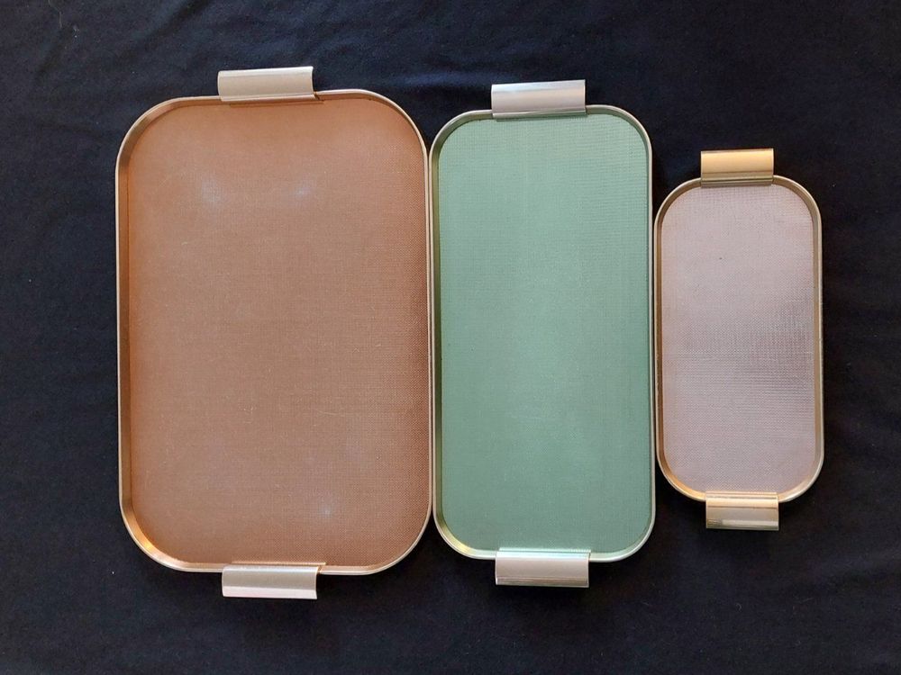 Vintage Design 3x Kaymet Tray Tablett pastell Metall (50er) (Gebraucht ...