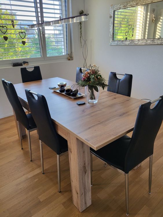 Tisch 140 (199cm mit Verlängerung) + 6 Stühle (Gebraucht) in für CHF ...