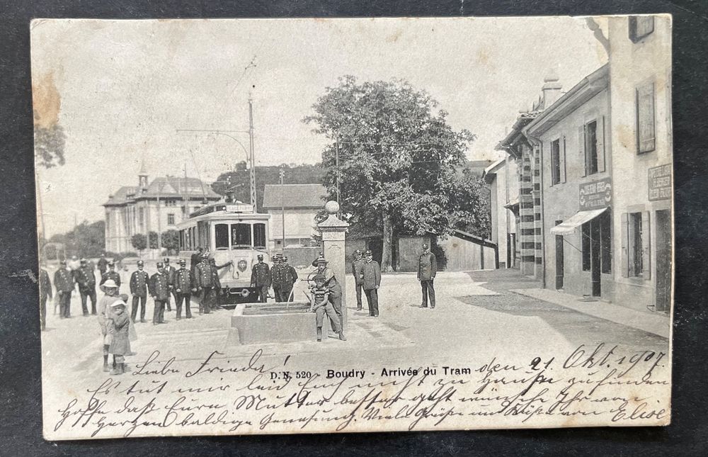 Neuchâtel-Boudry/ Arrivee du Tram (Place Pury) Soldaten/1907 | Kaufen ...