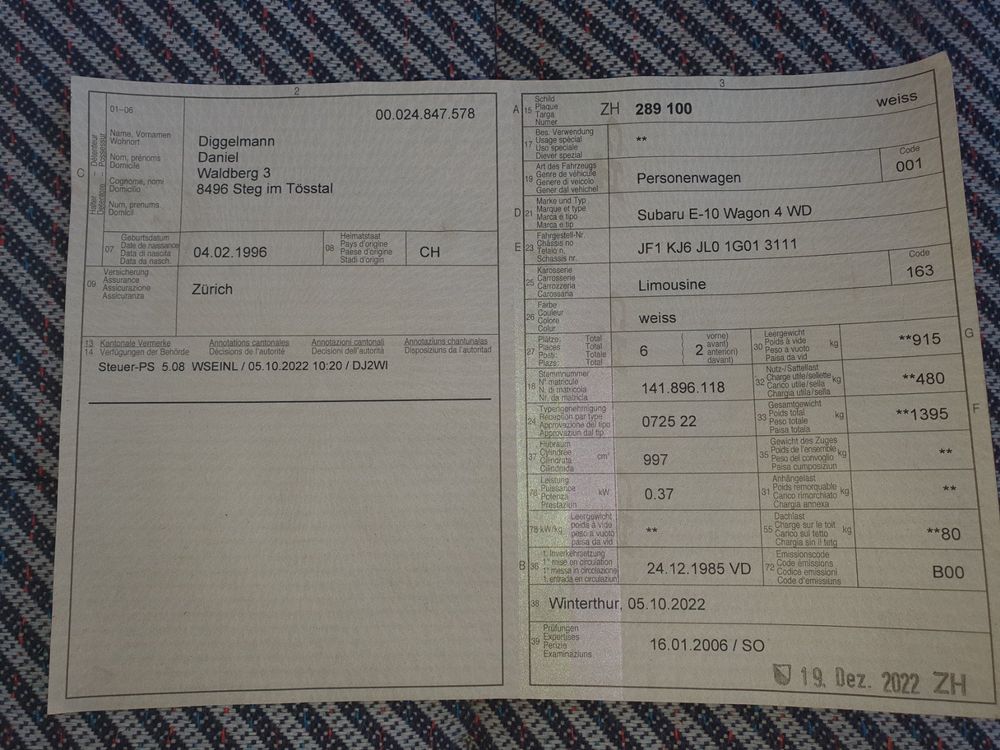 Subaru e10 e12 Libero Sambar Mfk 19.12.2022 (Gebraucht) in Steg im ...