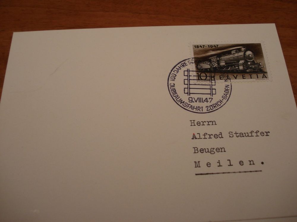 2 Karten 1947, 100 Jahre Eisenbahn, Fahrt Baden-Zürich-Baden (Gebraucht) in Niederwil AG für CHF ...