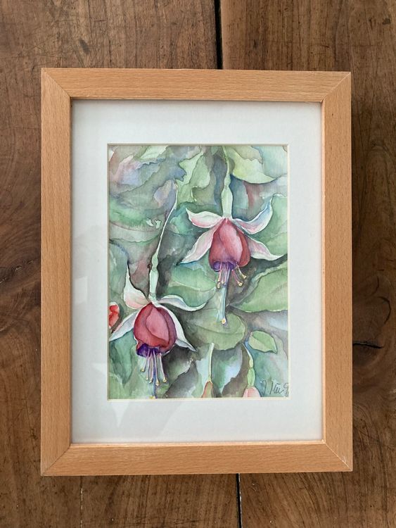 Gemälde Aquarell Blumen Fuchsien unleserlich signiert 91 | Kaufen auf Ricardo
