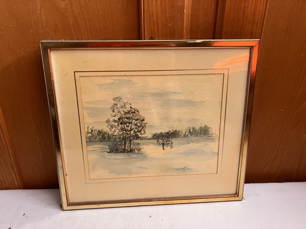 Aquarell "Winterlandschaft" von M.Eyer, Jahr 1985 (47) (Gebraucht) in ...