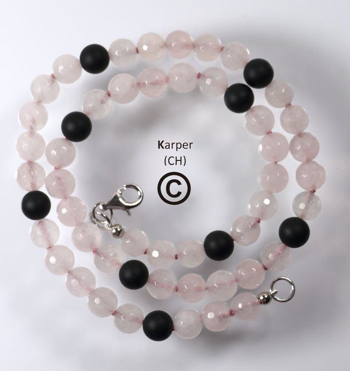 Rosenquarz & Onyx Kette/Collier Quartz rose & Onyx, S 925 Rh | Kaufen auf Ricardo