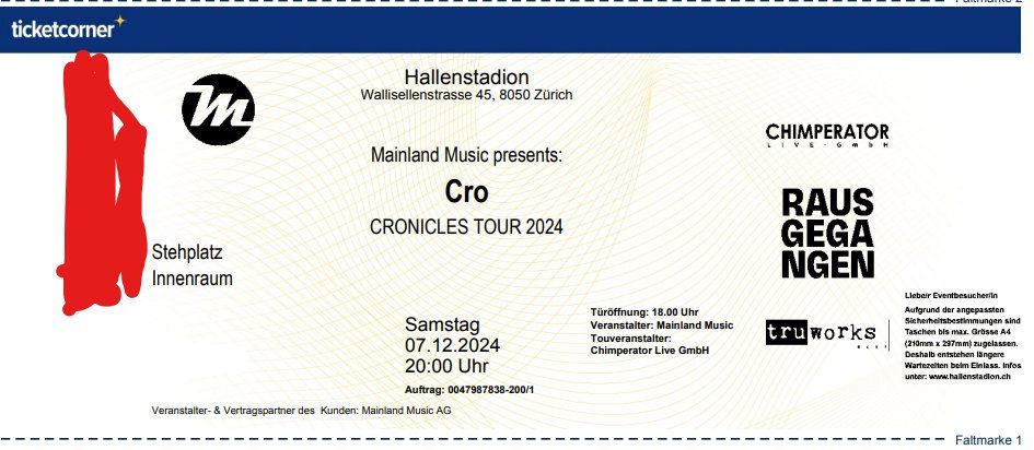 CRO Stehplatztickets Cro - CRONICLES TOUR 2024 (Neu und ...