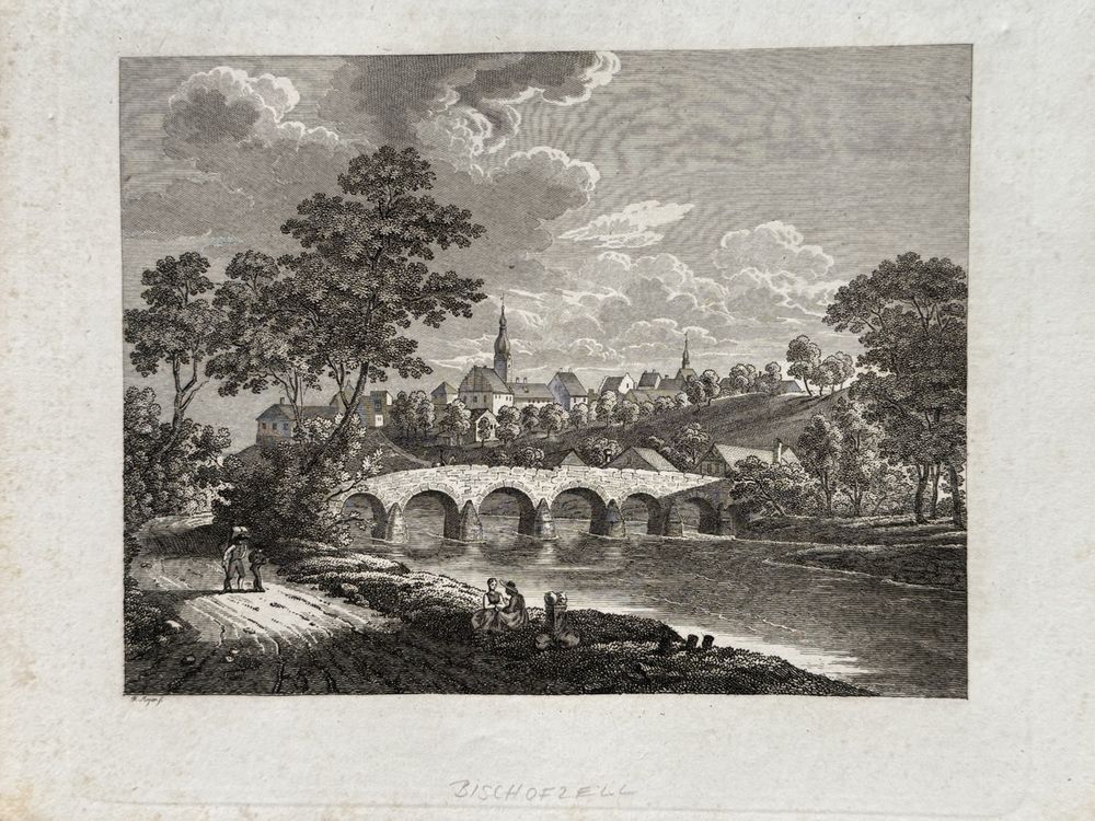 Kupferstich - Thurbrücke bei Bischofszell 1829. von H. Meyer (Gebraucht ...