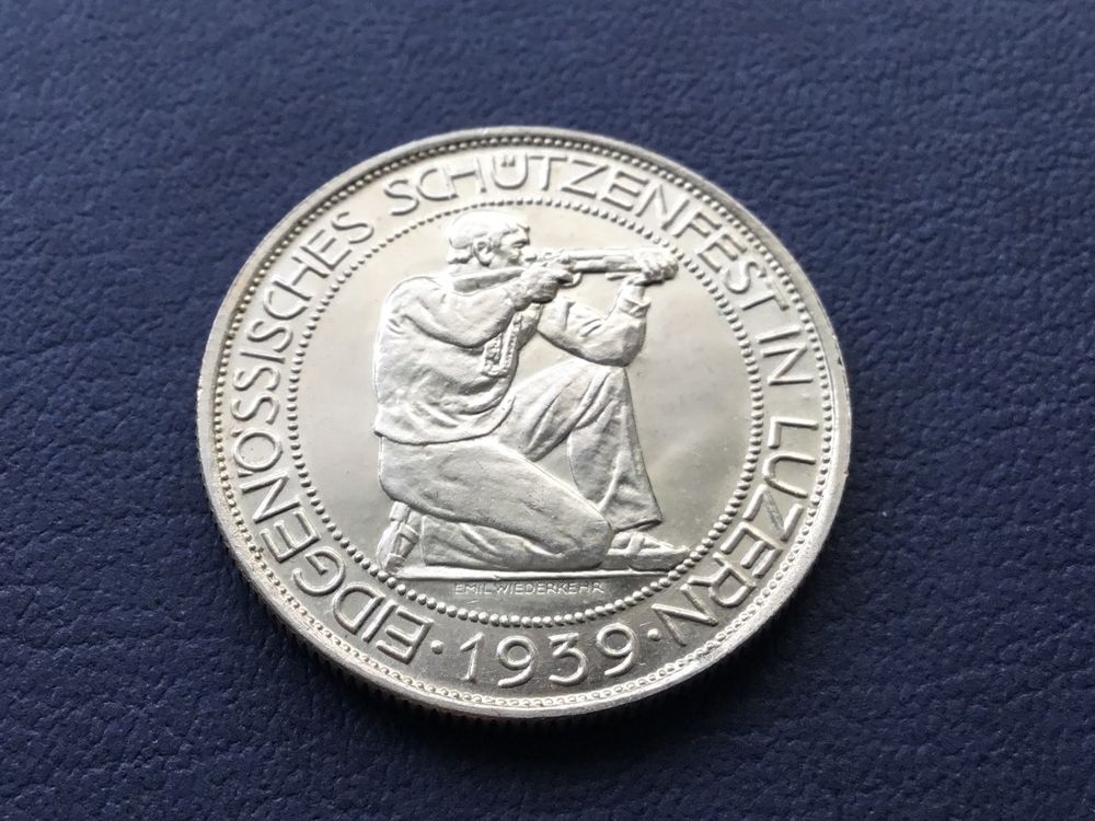 5 Franken Silbermünze LUZERN 1939 Unzirkuliert stgl (Neu (gemäss Beschreibung)) in St ...
