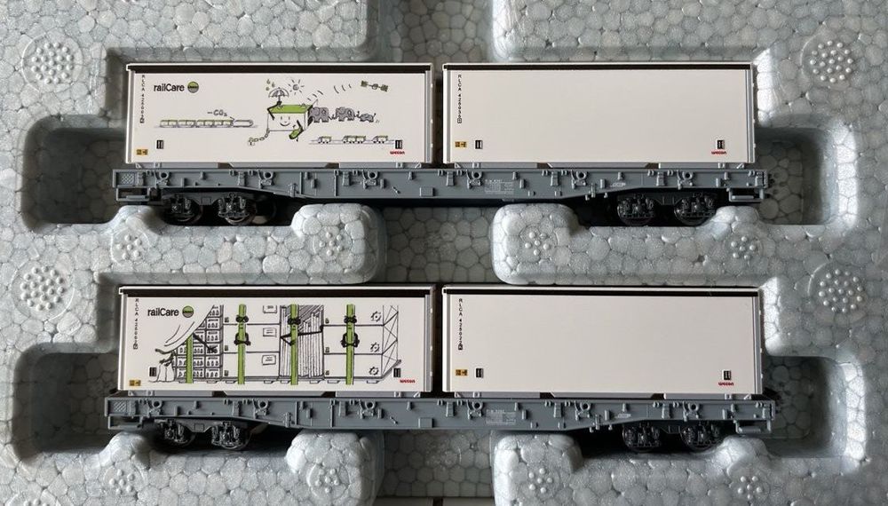 RhB Rungenwagen R-w mit Container 4er Set OVP Kato Spur N (Neu und originalverpackt) in Salez ...