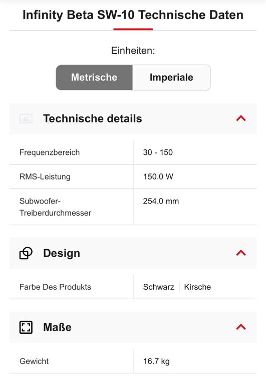INFINITY Subwoofer Beta SW-10 150W | Kaufen auf Ricardo