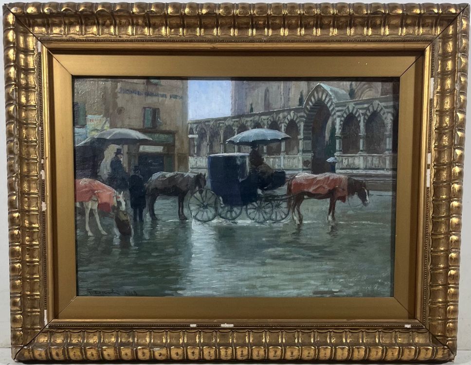 Gino Danti (1881-1968) Gemälde mit Ferdekutsche | Kaufen auf Ricardo
