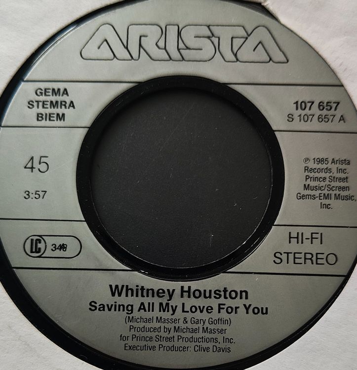 Vinyl Single Whitney Houston - Saving All My Love For You (Gebraucht ...