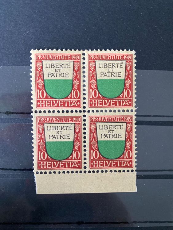 1919 Pro Juventute J13 Viererblock postfrisch Kantonswappen (Neu (gemäss Beschreibung)) in Wil ...