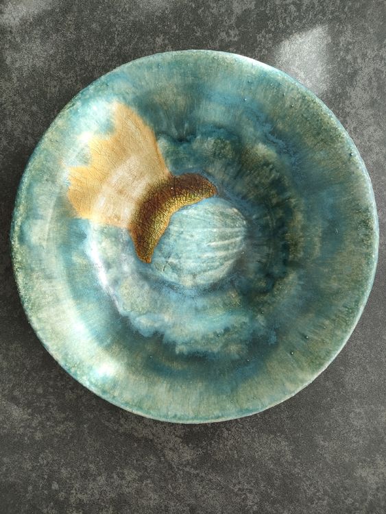 Decorative plate, blue, green, heavy. pottery. Handmade. | Kaufen auf ...