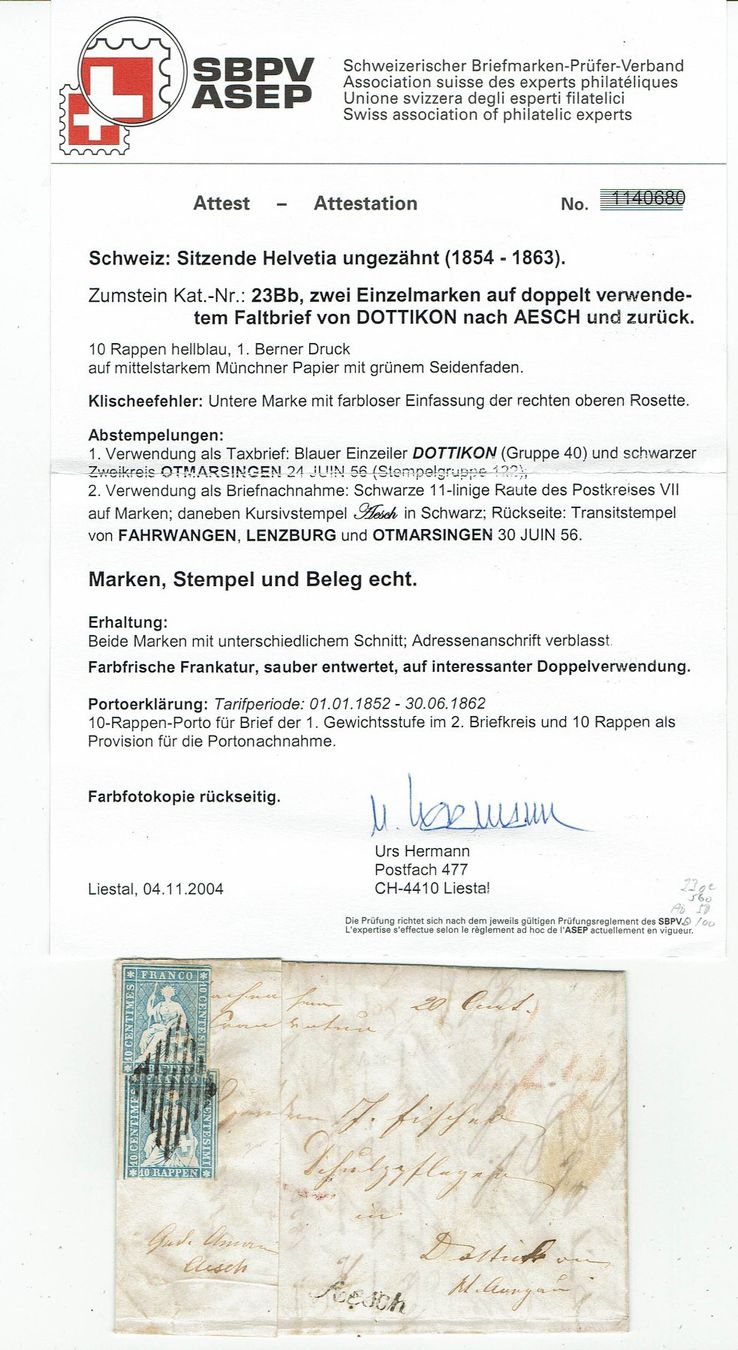 STRUBEL 20RP (2xBb/B1) DOPP VERWENDUNG AESCH ATTEST (Gebraucht) in ...