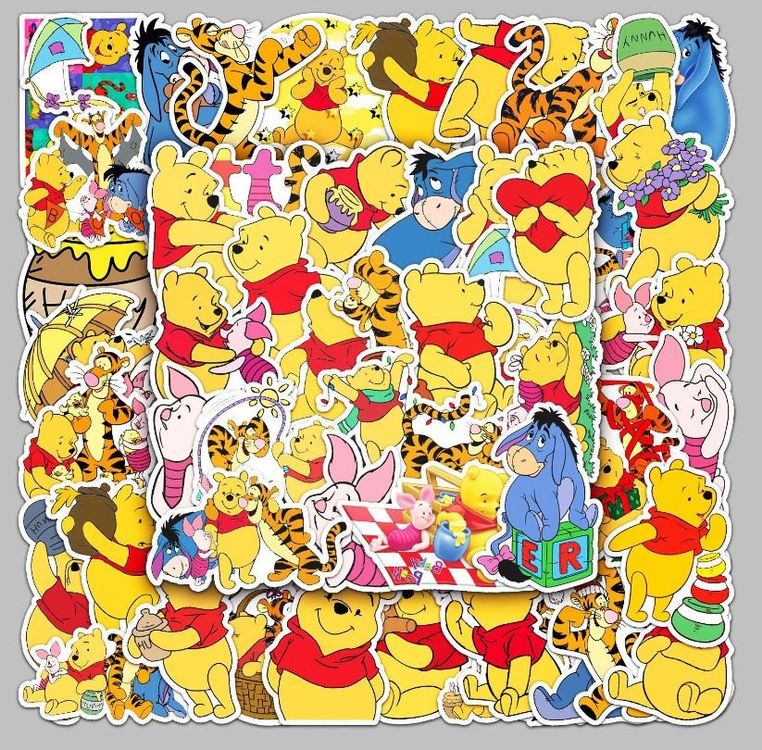 50 tlg Stickerset Winnie Pooh Comic I-Ah Ferkel Tigger DVD (Neu und ...