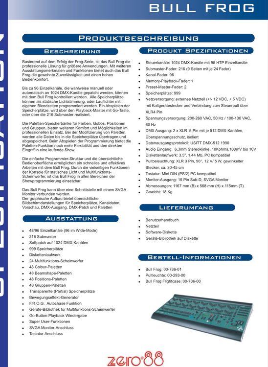 Zero 88 Bull Frog Licht Mischpult (Gebraucht) in Gretzenbach für CHF 35 ...