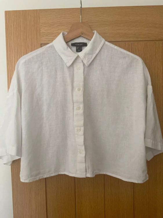 Primark White Cropped Linen Blouse Leinenhemd leine Hemd Top (Gebraucht ...