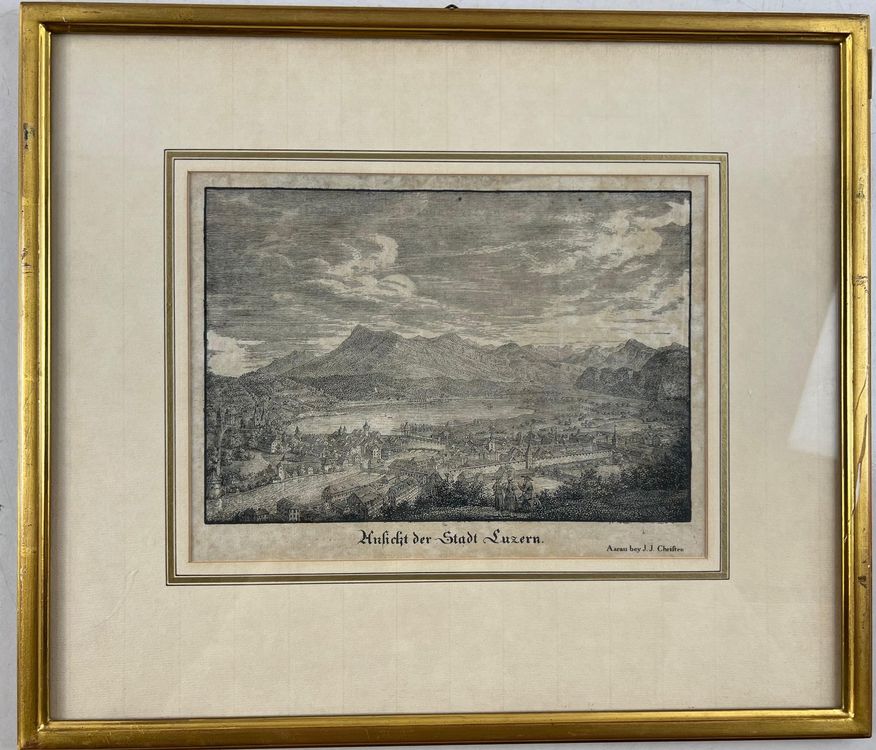 Antiker Kupferstich Stadtansicht Luzern Echtgoldrahmen | Kaufen auf Ricardo
