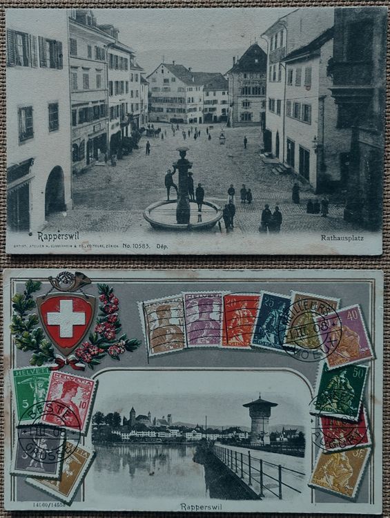2 AK «Rapperswil, Rathausplatz, Brücke» um 1901; Ed. Guggenh (Gebraucht ...
