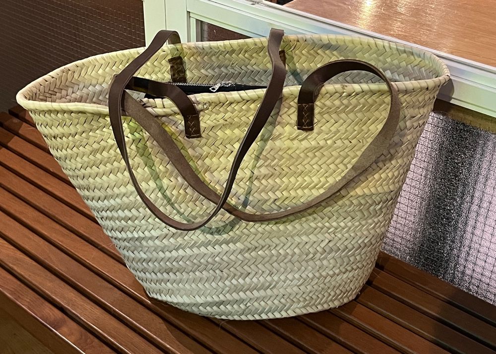 Korb Strandtasche Markttasche / Bast Lederhenkel geflochten | Kaufen ...