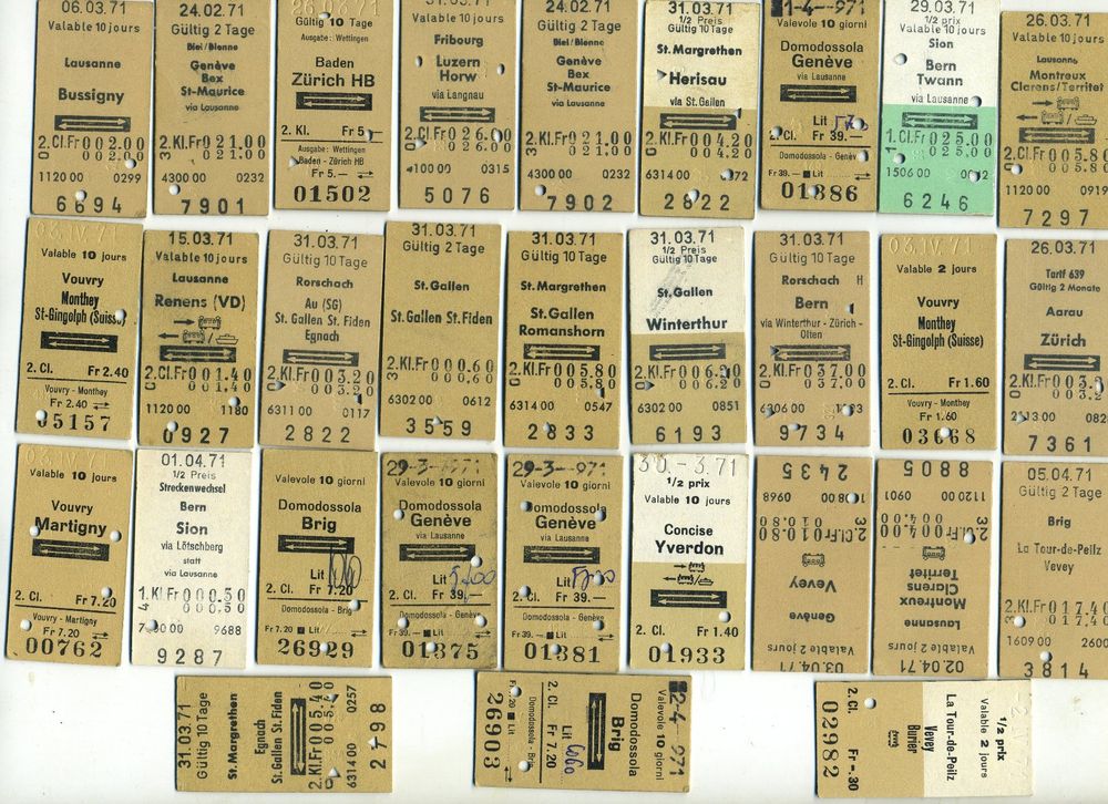 30 Anciens billets CFF . 1971 (Gebraucht) in Versoix für CHF 37 – mit Lieferung auf Ricardo kaufen