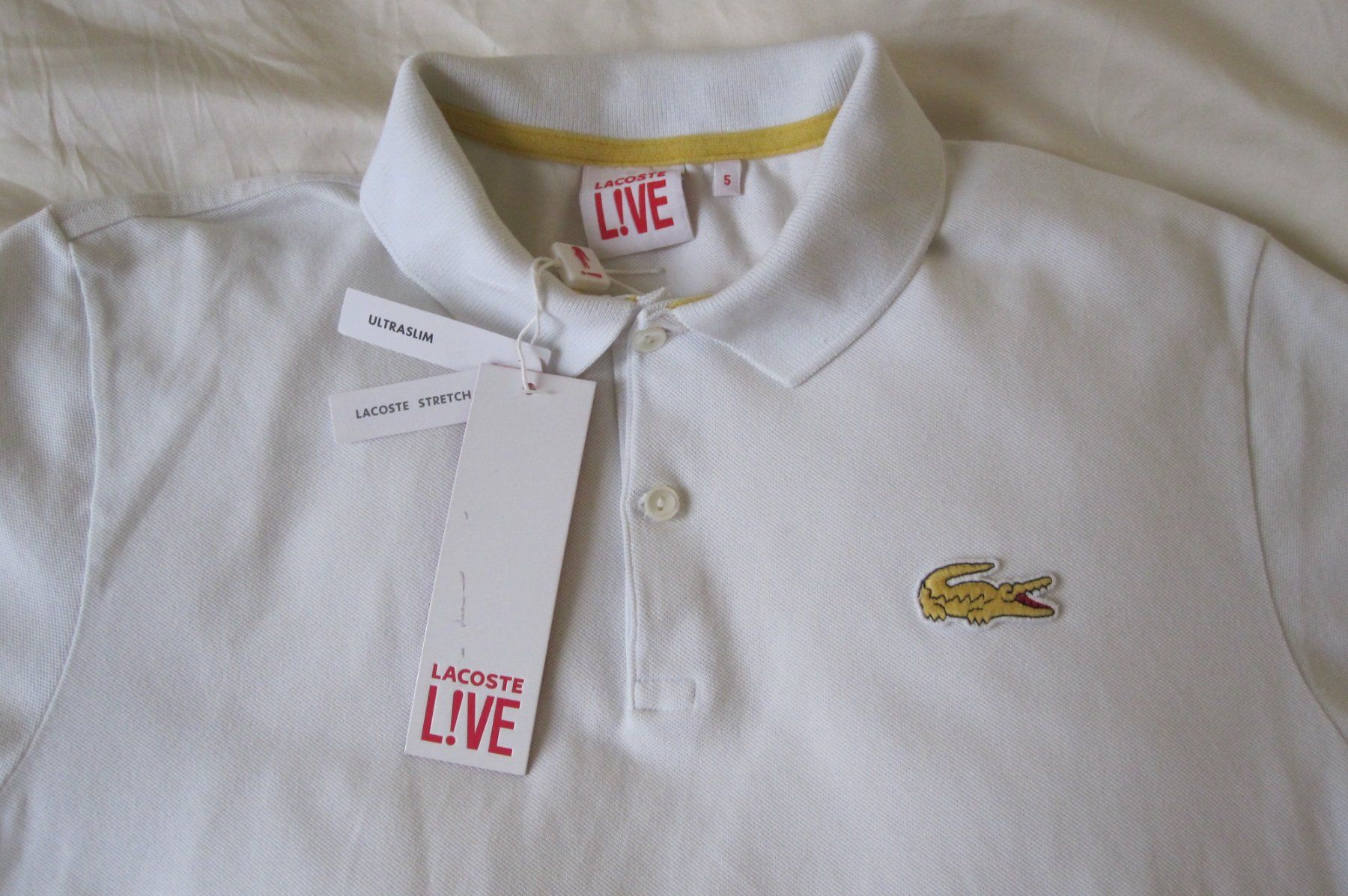 Polo LACOSTE L!VE Blanc Grand Croco jaune, 96% coton (D'occasion) à ...