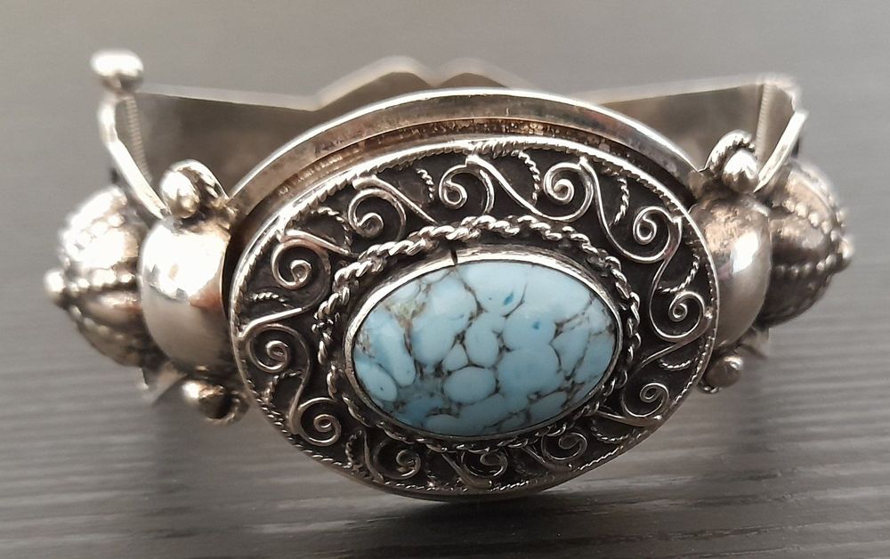 Bracelet ancien en argent 800 et turquoise | Kaufen auf Ricardo
