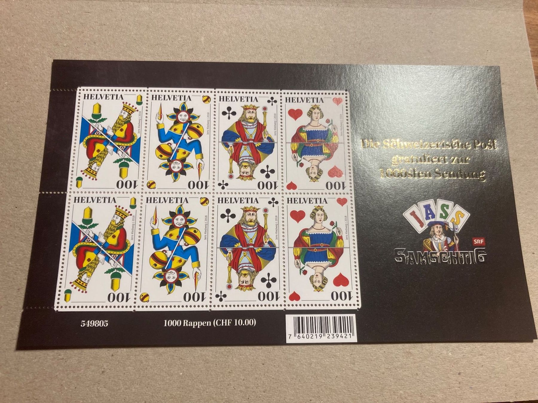 1000. Sendung Samschtig-Jass 2025, Spezialbogen mit 8 Marken (Gebraucht) in Niederwil AG für CHF ...