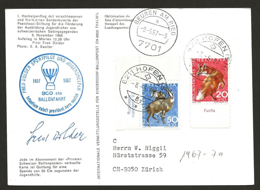 Ballon Schweiz 1967 Zurzach Hofen Luftpost Dolder | Kaufen auf Ricardo