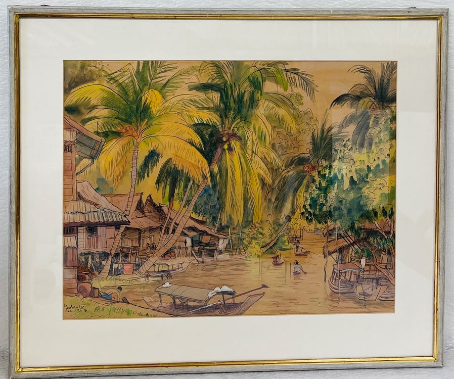 Grosse Landschaft Aquarell Unleserlich Signiert Datiert | Kaufen auf Ricardo