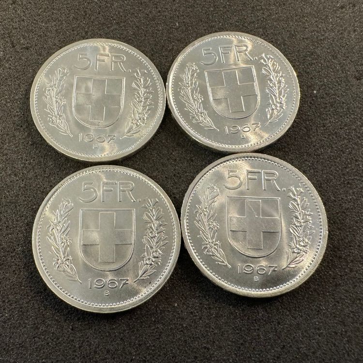4 Stück 5 Franken Silber 1967 Erhaltung (Gebraucht) in Reitnau für CHF 37 – mit Lieferung auf ...