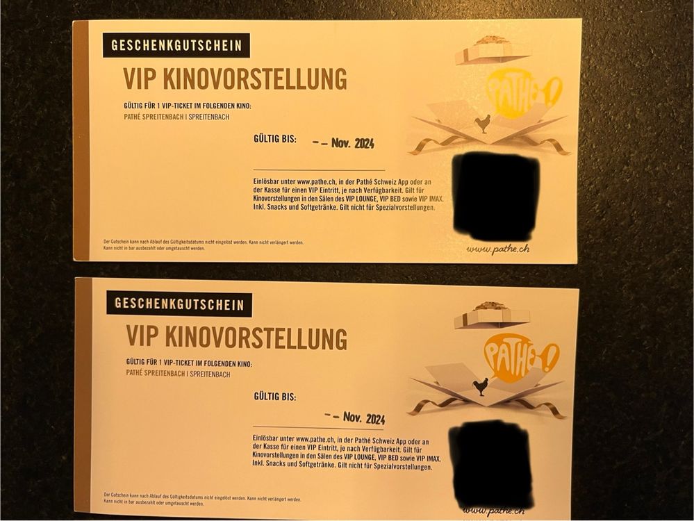 2 Pathé VIP Kino Gutscheine gültig bis Nov. 2024 (Neu (gemäss ...