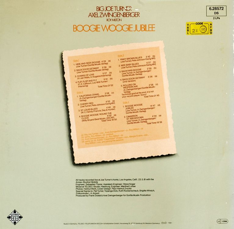 Doppel LP: Big Joe Turner & Axel Zwingenberger (Telefunken) (Gebraucht ...